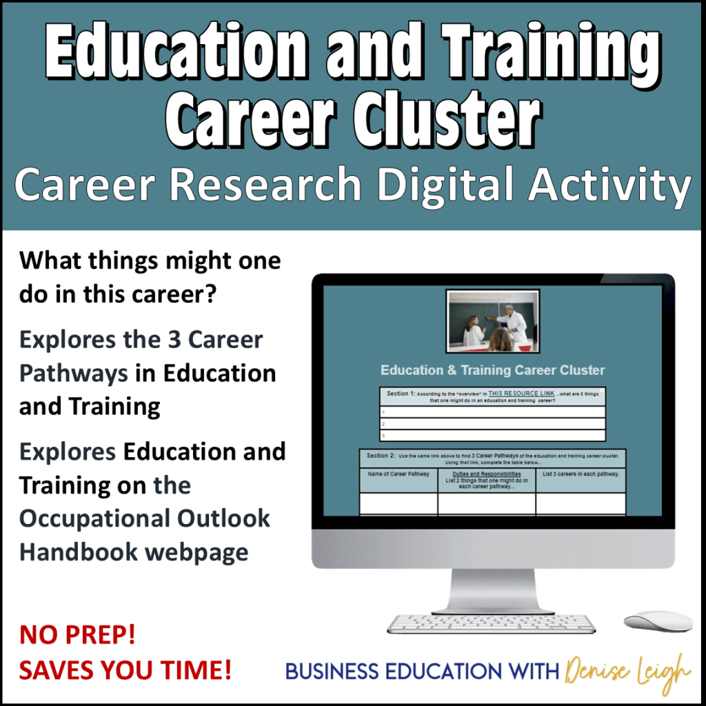 Education And Training Career Cluster Exploration And Research Activity ...