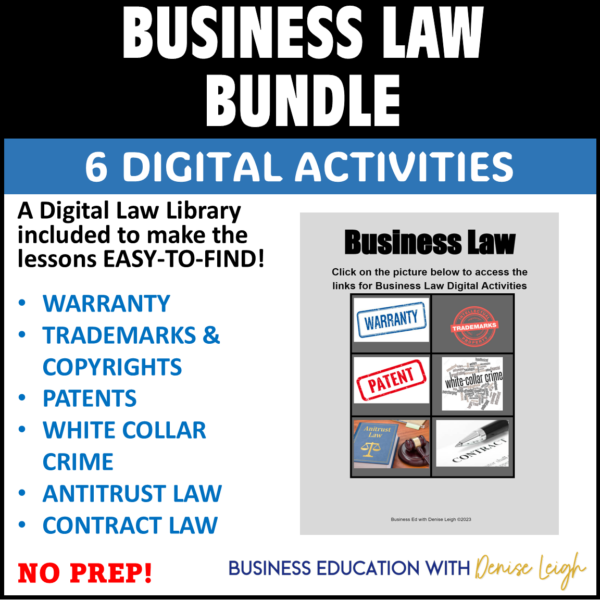 Business Law 6 Digital Activities Bundle - Warranty Trademark Copyright ...