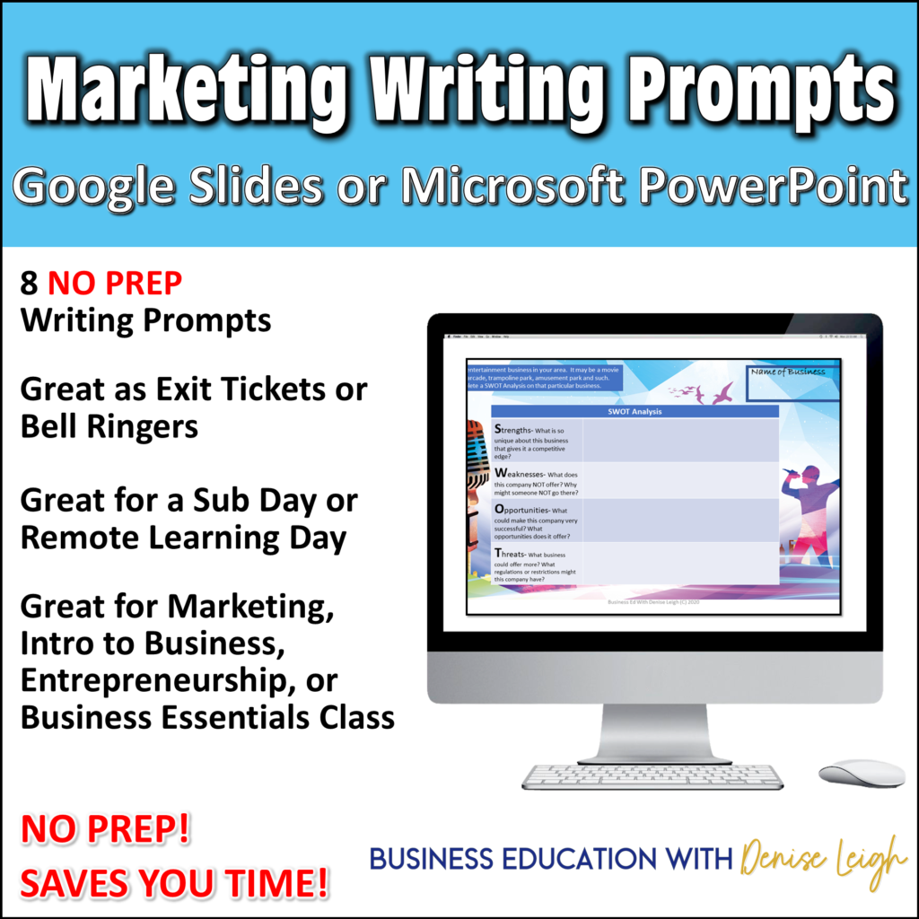 Marketing Writing Prompts Bell Ringers Exit Tickets-Business ...