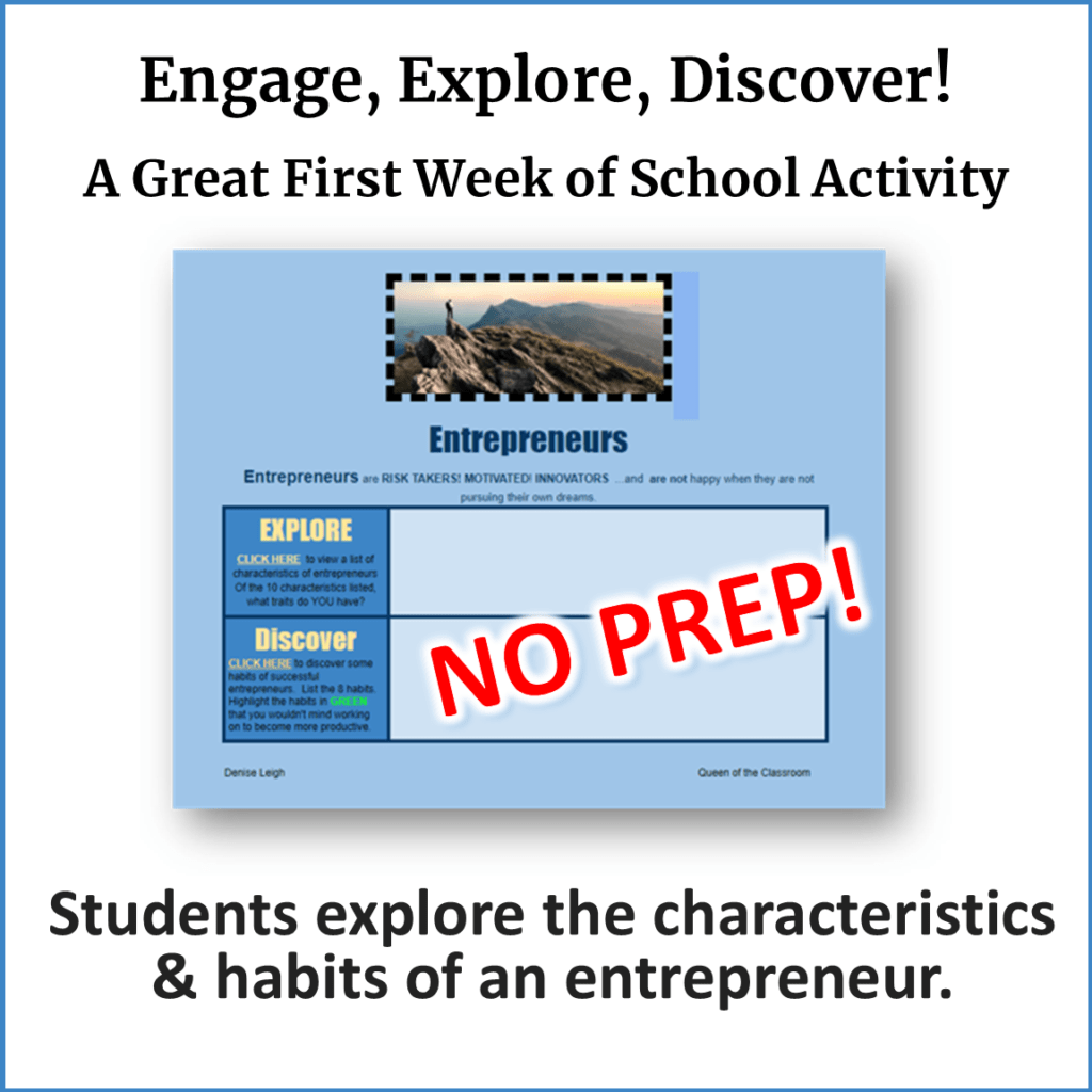 Entrepreneurship / Business Class Intro Digital Activity - First Week ...