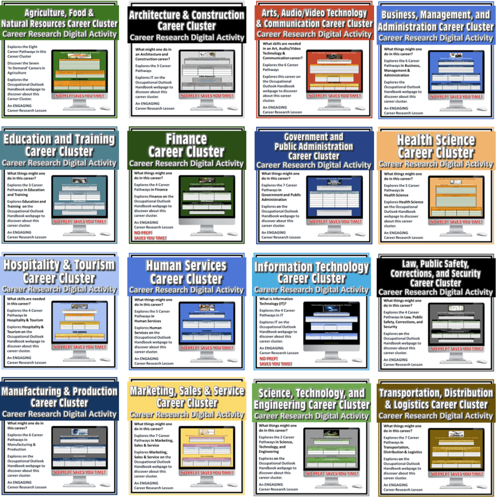 16 Career Cluster Research & Exploration Digital Activities/Lessons ...